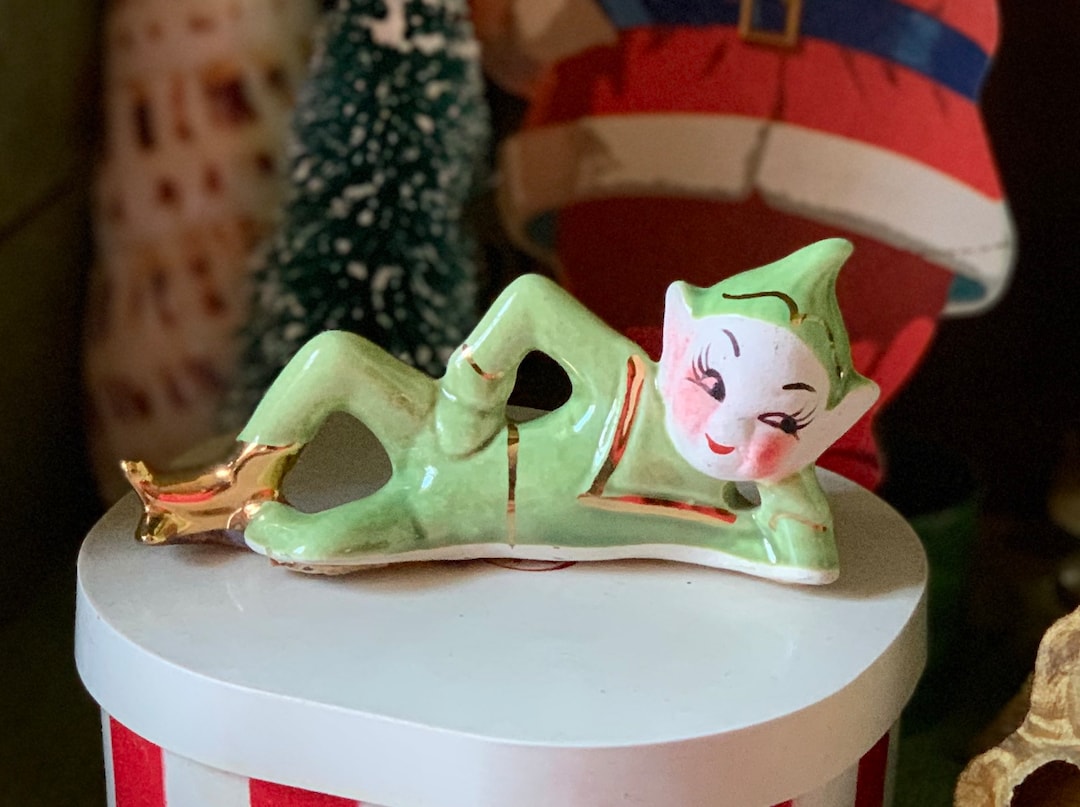 Vintage Mini Elf Figurine Retro Ceramic Pottery Miniature Lounging ...