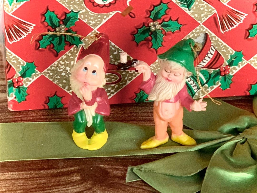Vintage Christmas Plastic Elf Ornaments Miniature Dwarf Figurines 3 ...