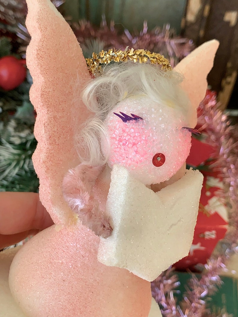 Vintage Pink Christmas Angel Ornament Styrofoam Handmade Pixie - Etsy