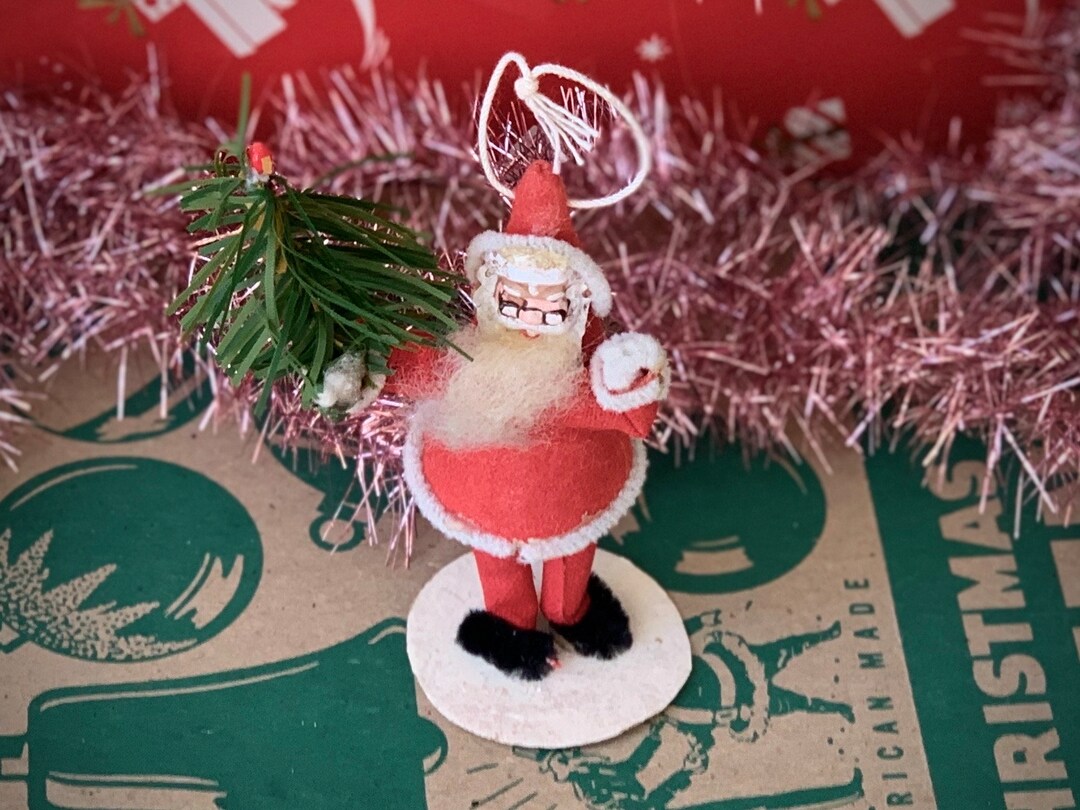 Vintage Mini Paper Pipe Cleaner Santa With Tree Ornament Christmas ...