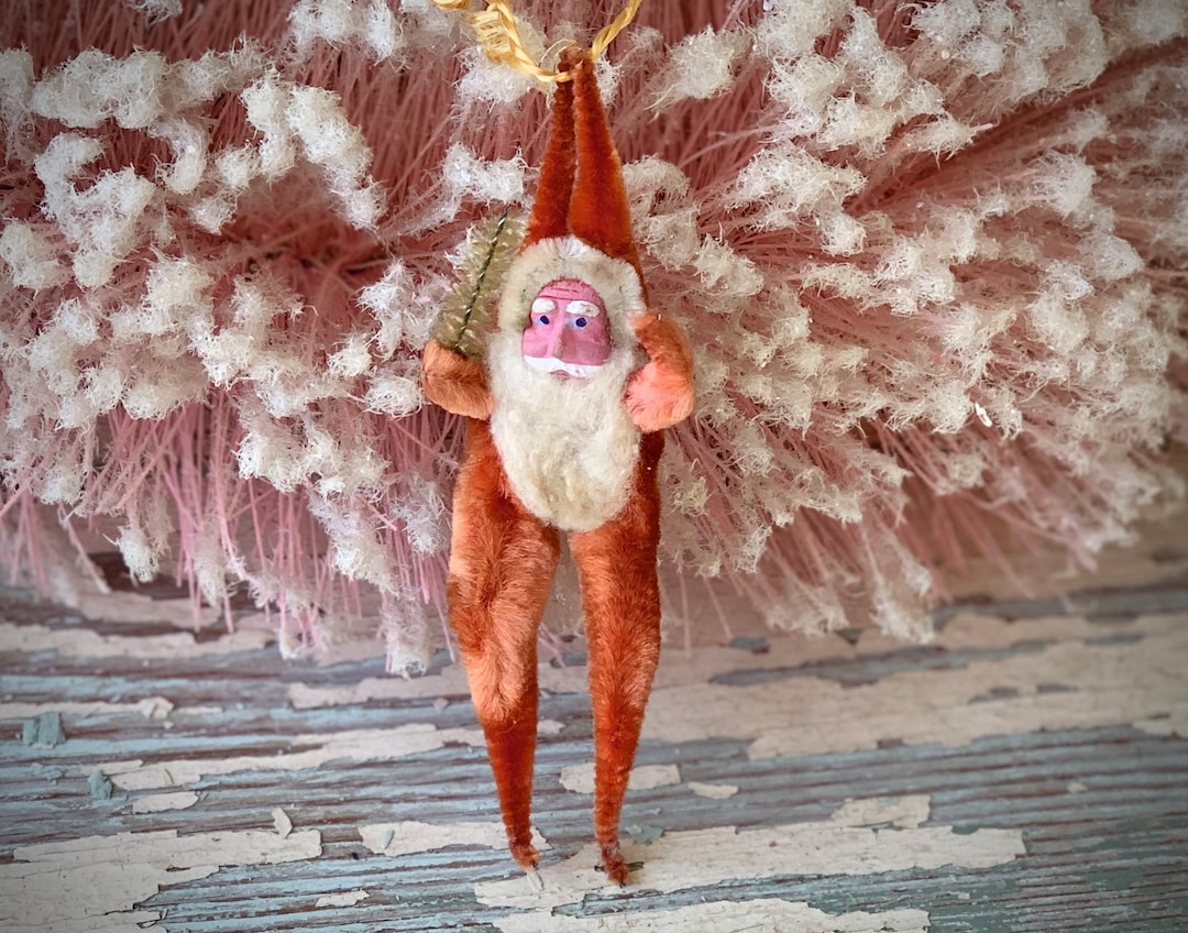 Vintage Chenille Pipe Cleaner Santa Ornament Mache Clay Face Christmas ...