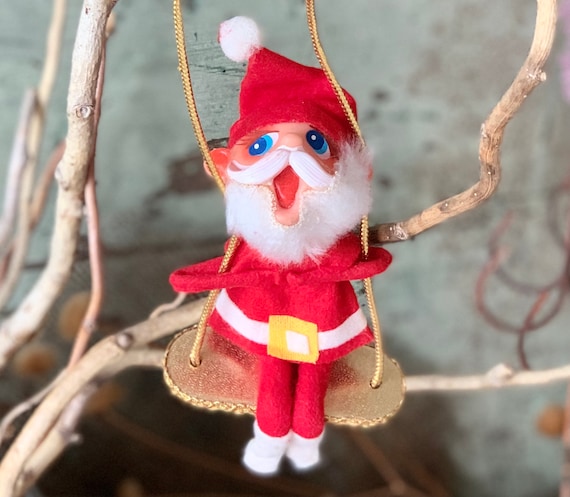 Vintage Pixie Santa on a swing vintage pixie elf Vintage Christmas Santa pixie Collectibles ...