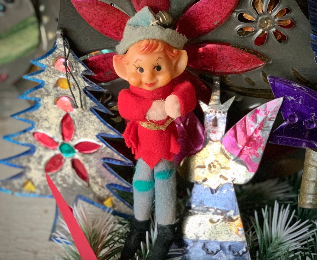 Vintage Mini Elf Ornament Retro Shabby Little Christmas Pixie 5.5 Inch ...