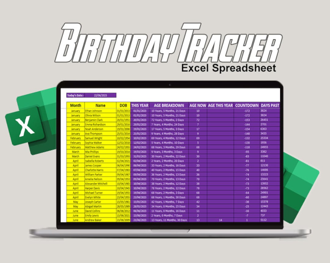 Excel Birthday Tracker - Etsy