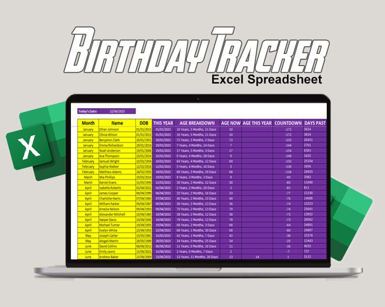 Excel Birthday Tracker - Etsy