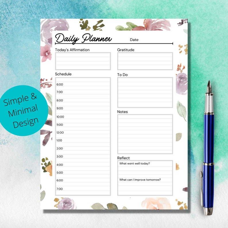 Floral Daily Planner Printable, Digital Download, Daily Planner ...
