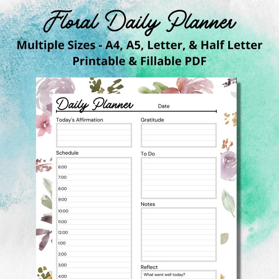 Floral Daily Planner Printable Digital Download Daily - Etsy