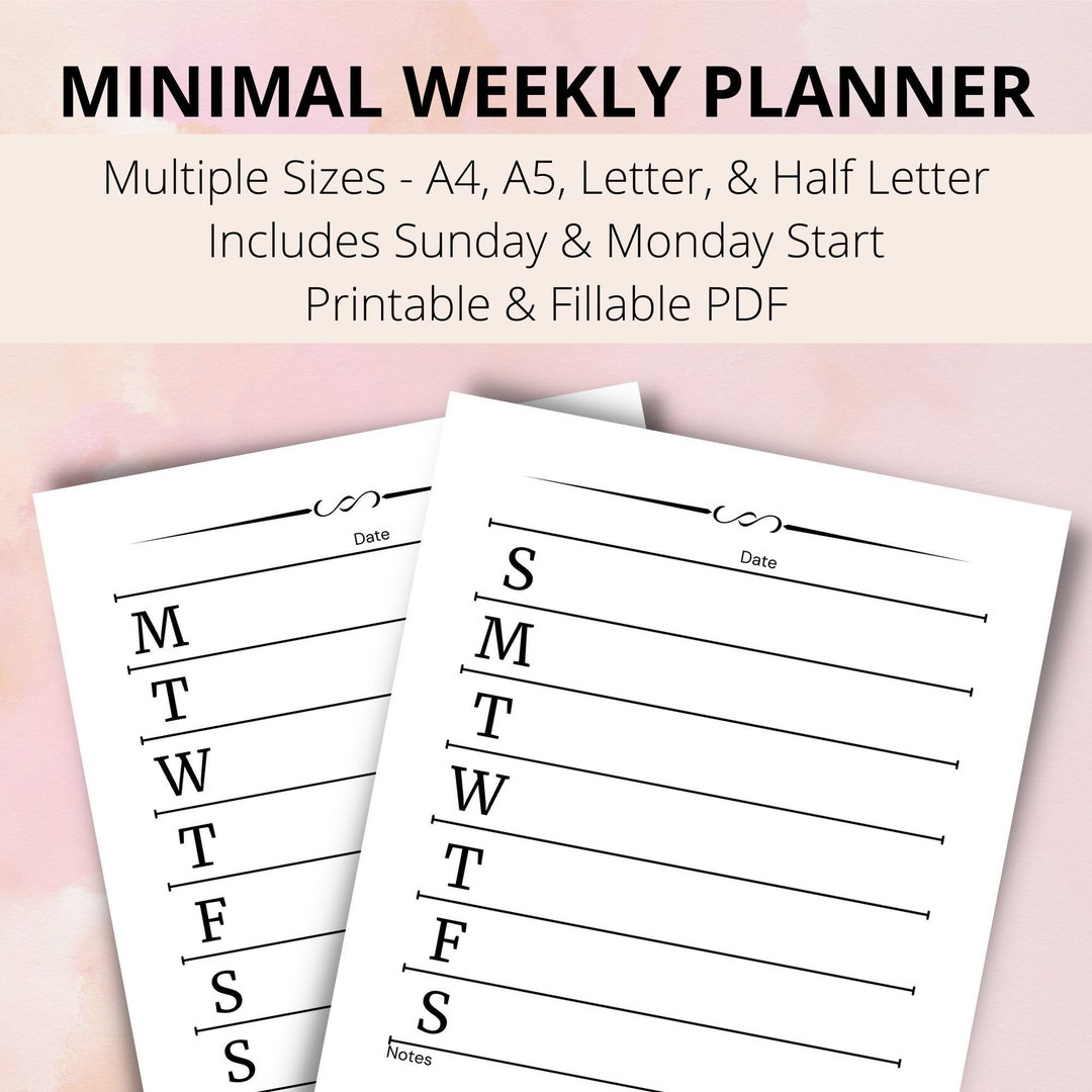 Minimal Weekly Planner Printable, Digital Download, Weekly Planner ...