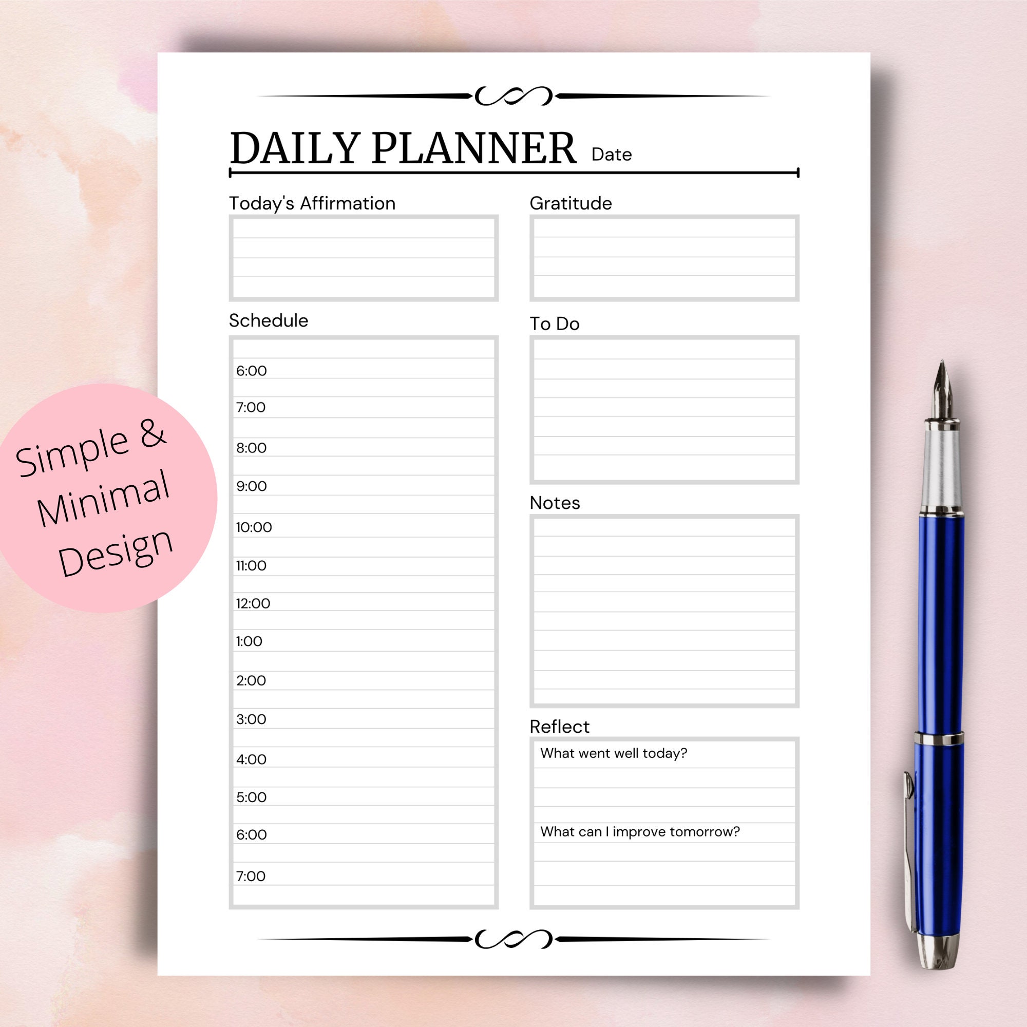 Minimal Printable Daily Planner Template - Timely Based Template to ...