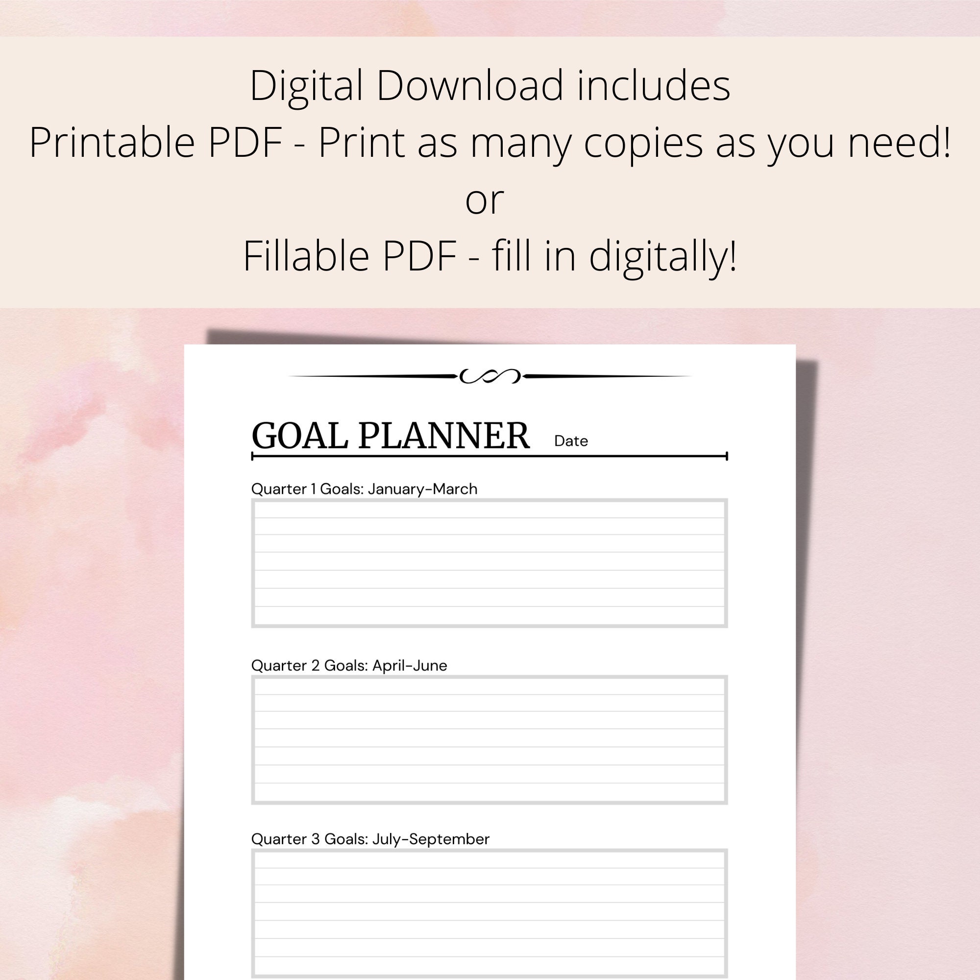 Minimal Goal Planner Printable, Digital Download, Yearly Planner ...