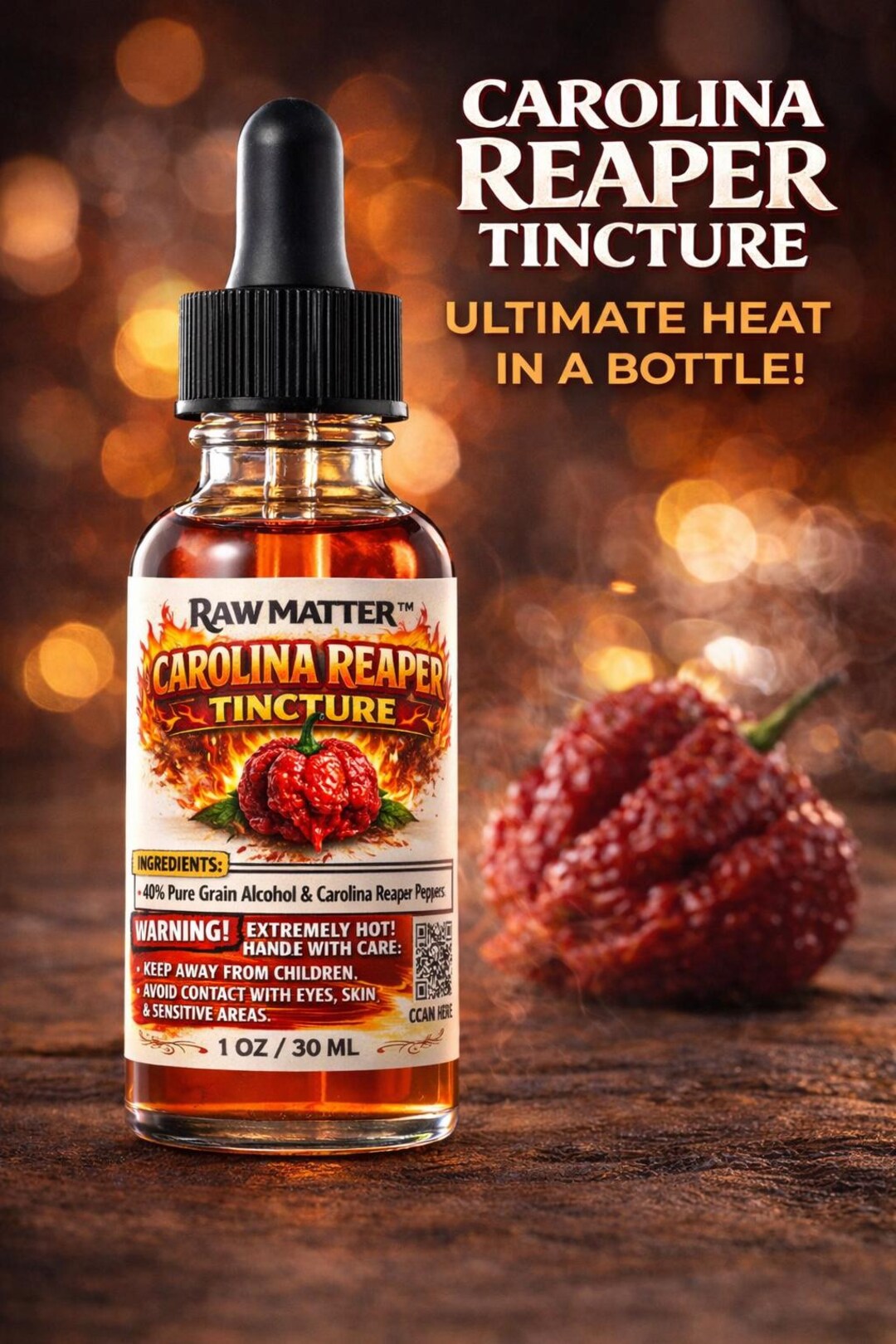 Carolina Reaper Tincture | Extreme Heat Pepper Drops, Raw Matter™ 1oz ...
