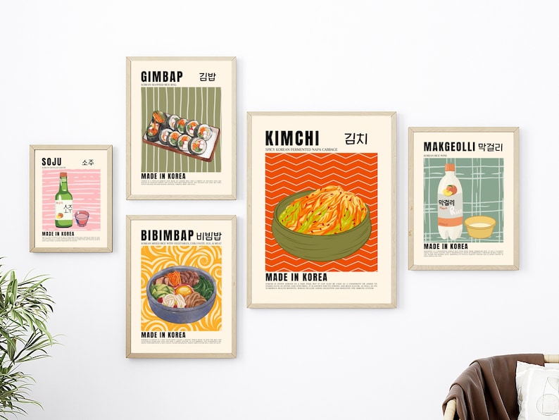 Korean Food Posters Set of 5 Korea Colorful Food Prints - Etsy