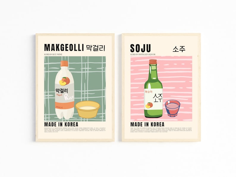 Korean Food Retro Soju Makgeolli Posters 2 Piece Wall Art - Etsy