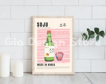 Modern Korean Soju Poster Korean Alcohol Print Green Printable Wall Art ...