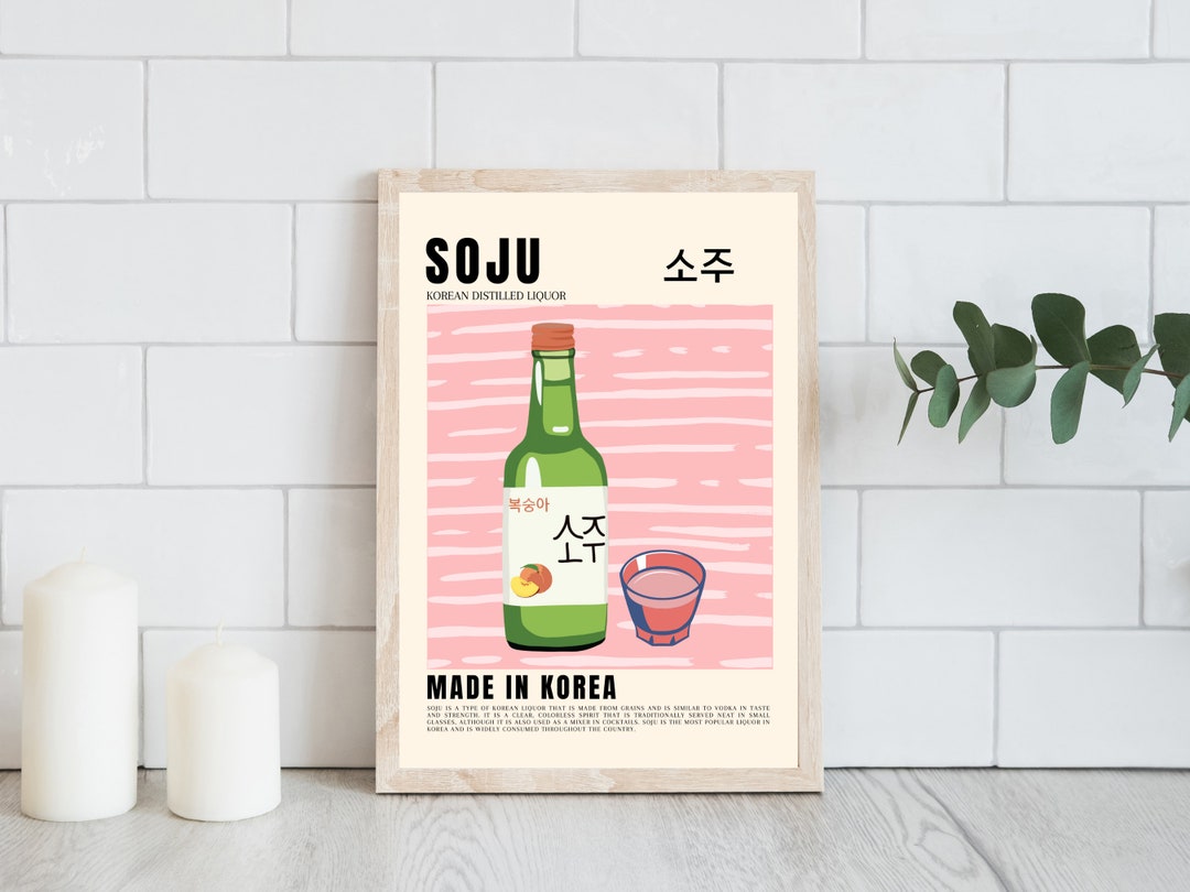Retro Korean Soju Poster Korean Alcohol Print Pink - Etsy