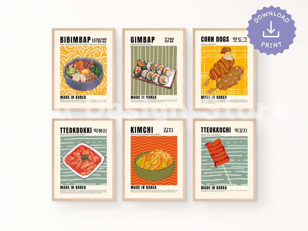 Korean Food Posters Set of 6 | Korea Colorful Food Prints | Digital ...