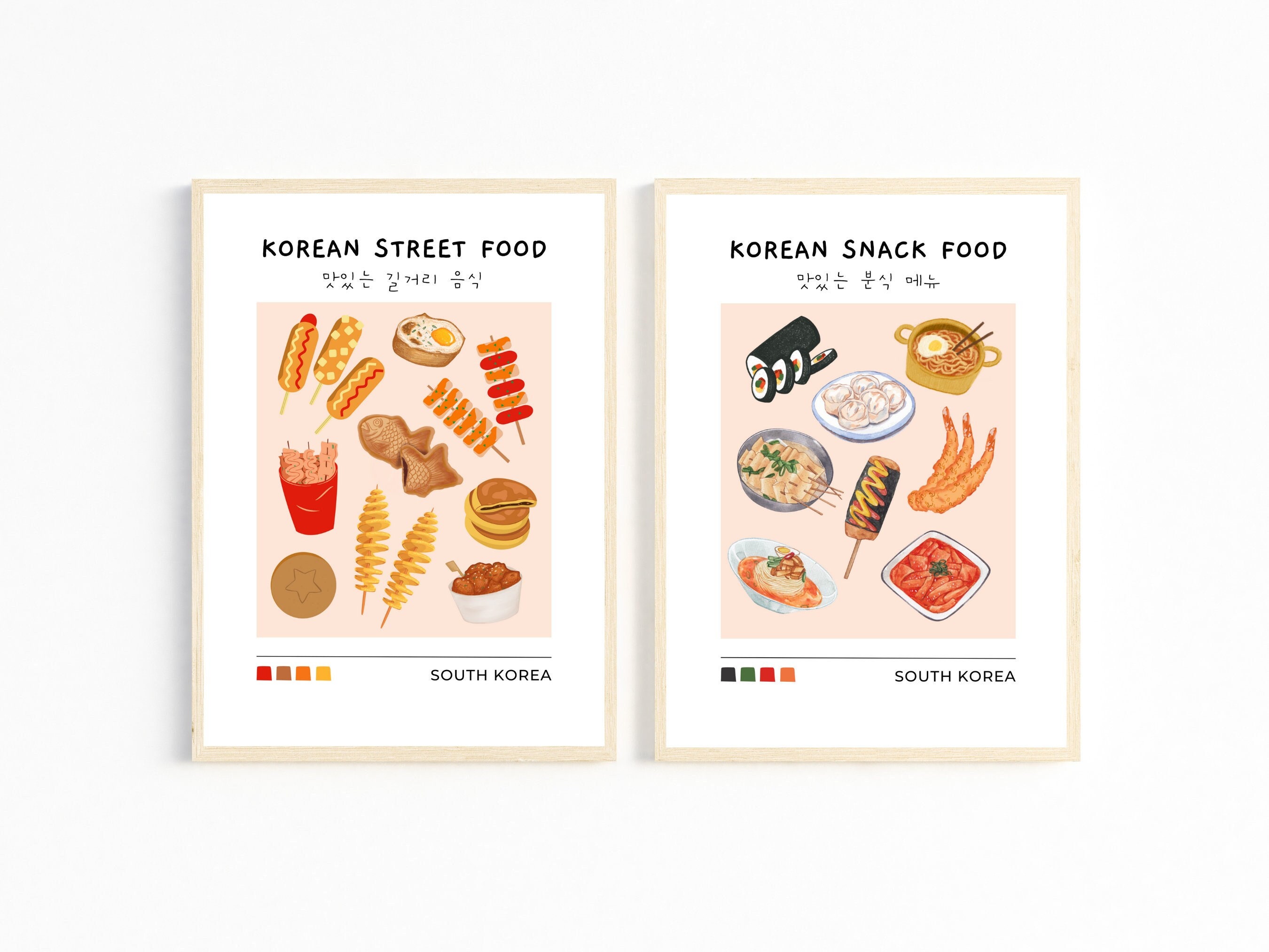 Korean Retro Street Snack Food Posters, Banchan Art, 2 Piece, Aesthetic ...