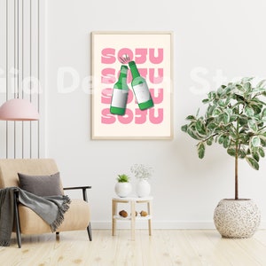 Korean Soju Poster, Colorful Pink Cocktail Poster, Restaurant Decor ...