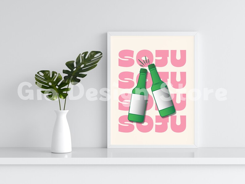 Korean Soju Poster, Colorful Pink Cocktail Poster, Restaurant Decor ...