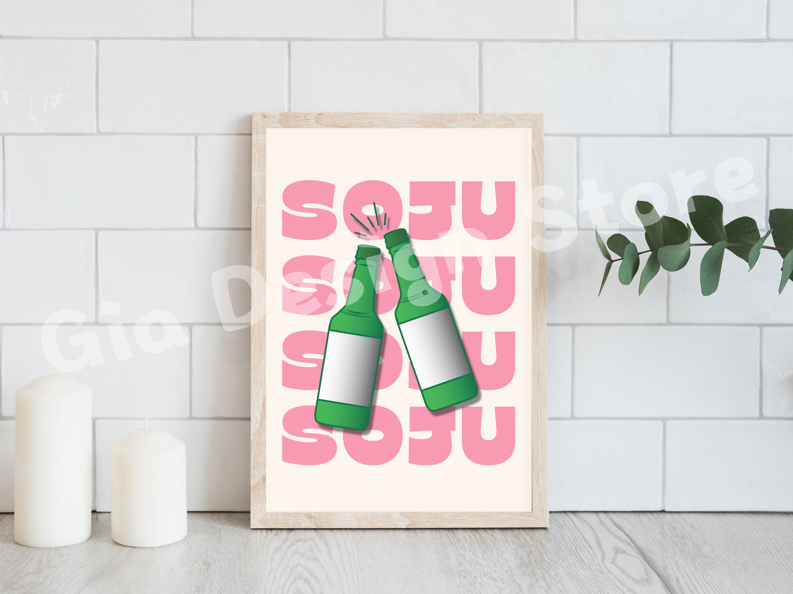 Korean Soju Poster, Colorful Pink Cocktail Poster, Restaurant Decor ...