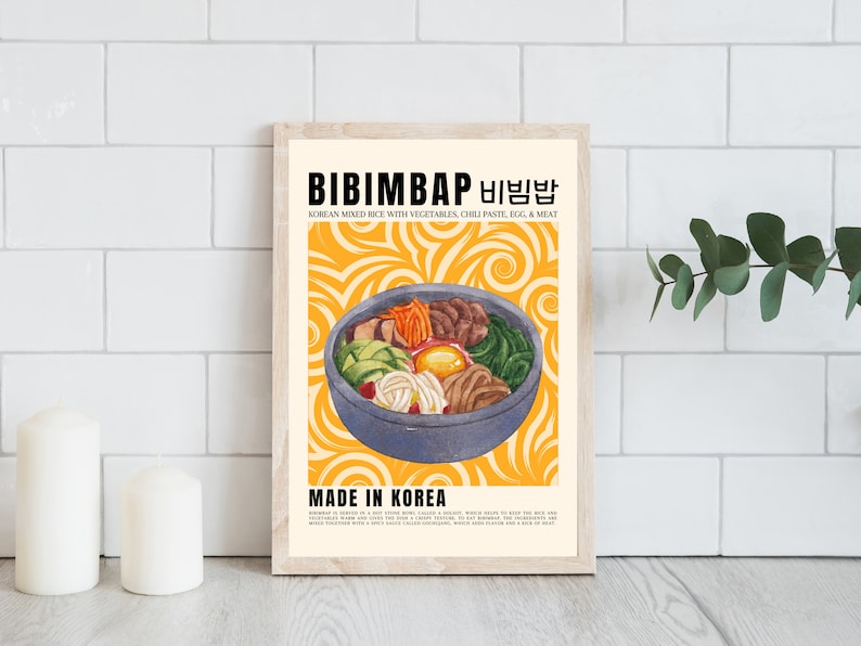 Retro Bibimbap Poster | Retro Korean Food Poster | Digital Download ...