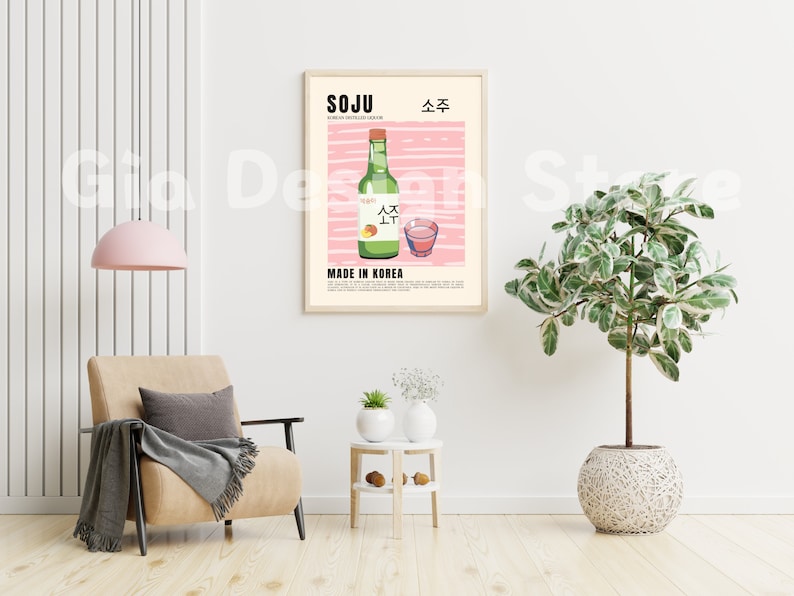 Retro Korean Soju Poster Korean Alcohol Print Pink - Etsy