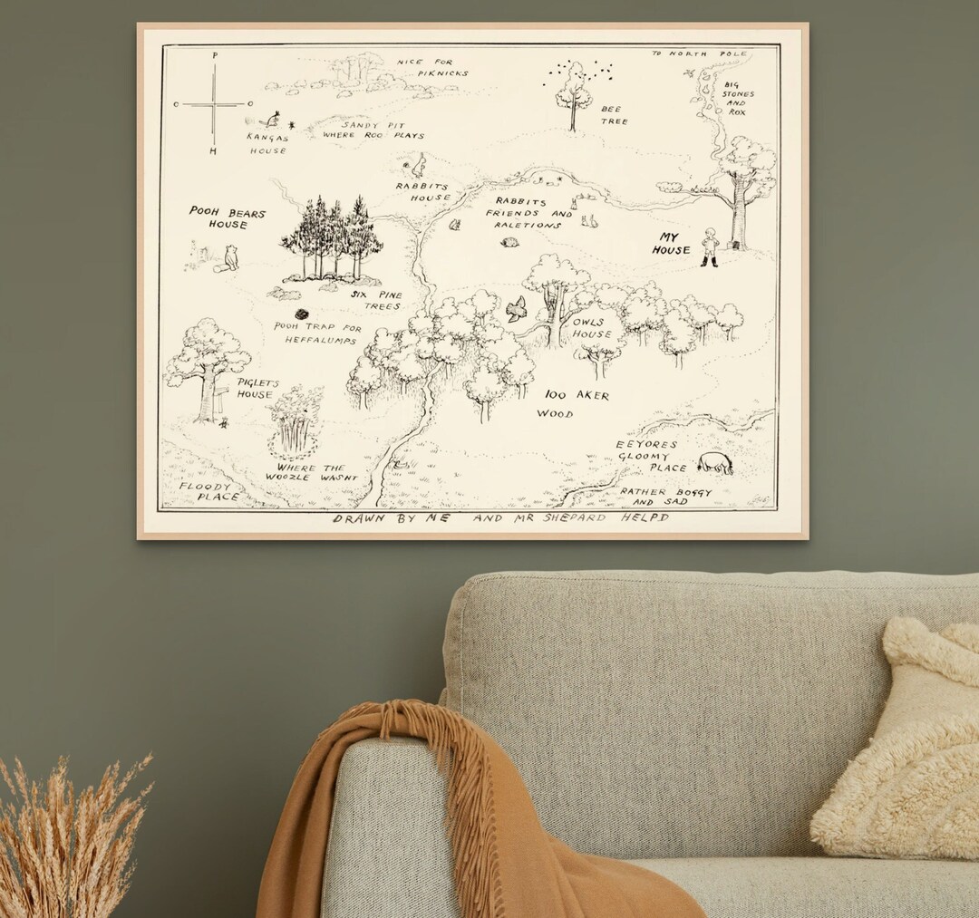 Ready to Hang Vintage Style Neutral Map Pooh Bear Print on Canvas ...