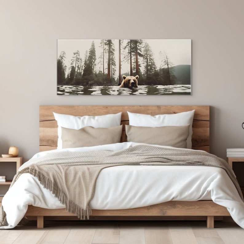 Brown Grizzly Bear Swimming in the Lake, Artwork on Stretched Canvas - Etsy