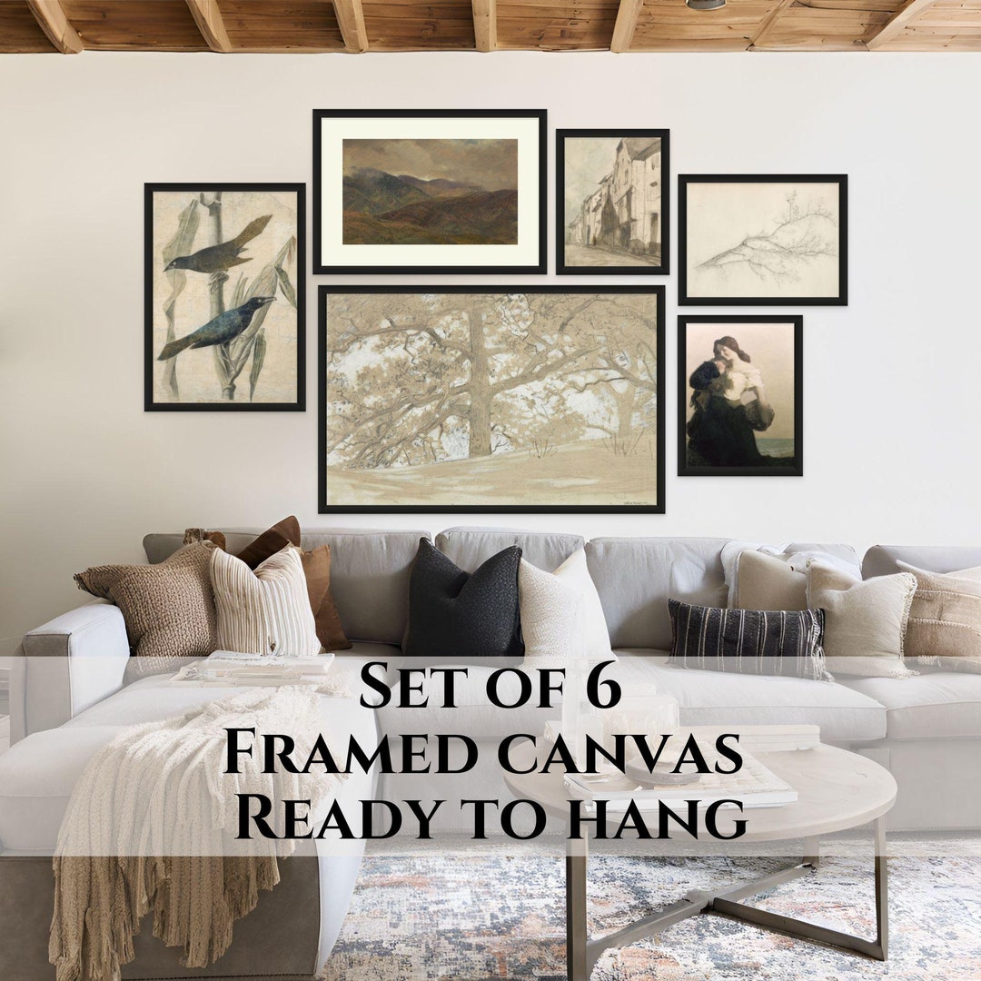 Vintage 6 Piece Ready to Hang Gallery Set Soft Neutrals Landscape and ...