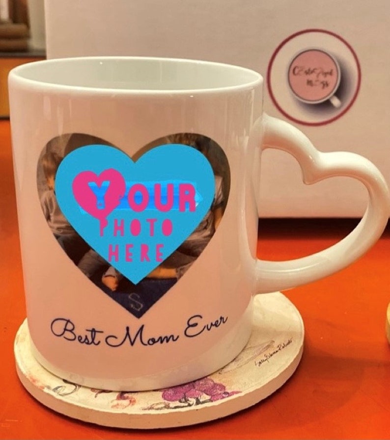 Personalized Heart Handle Mug: Custom Photo & Text, Ceramic Coffee Mug ...