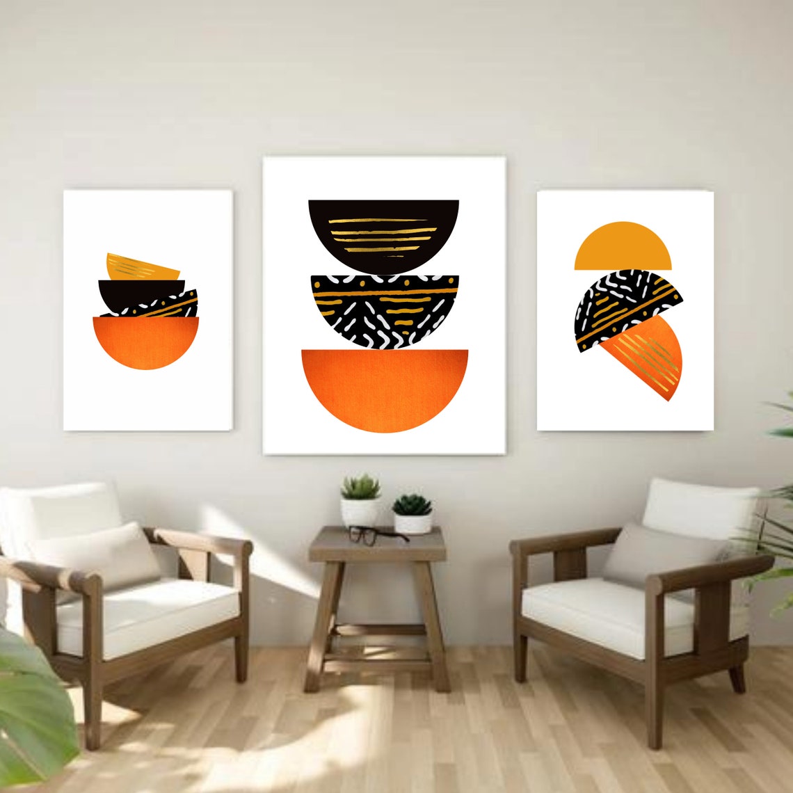 Set of 3 Geometric Wall Art African Wall Art Digital | Etsy