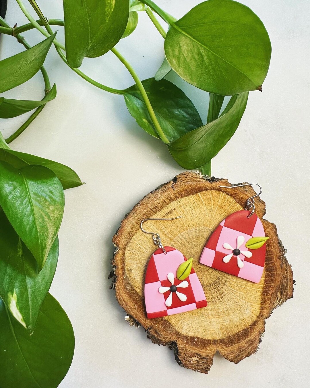 Pink & Red Check Flowers - Etsy