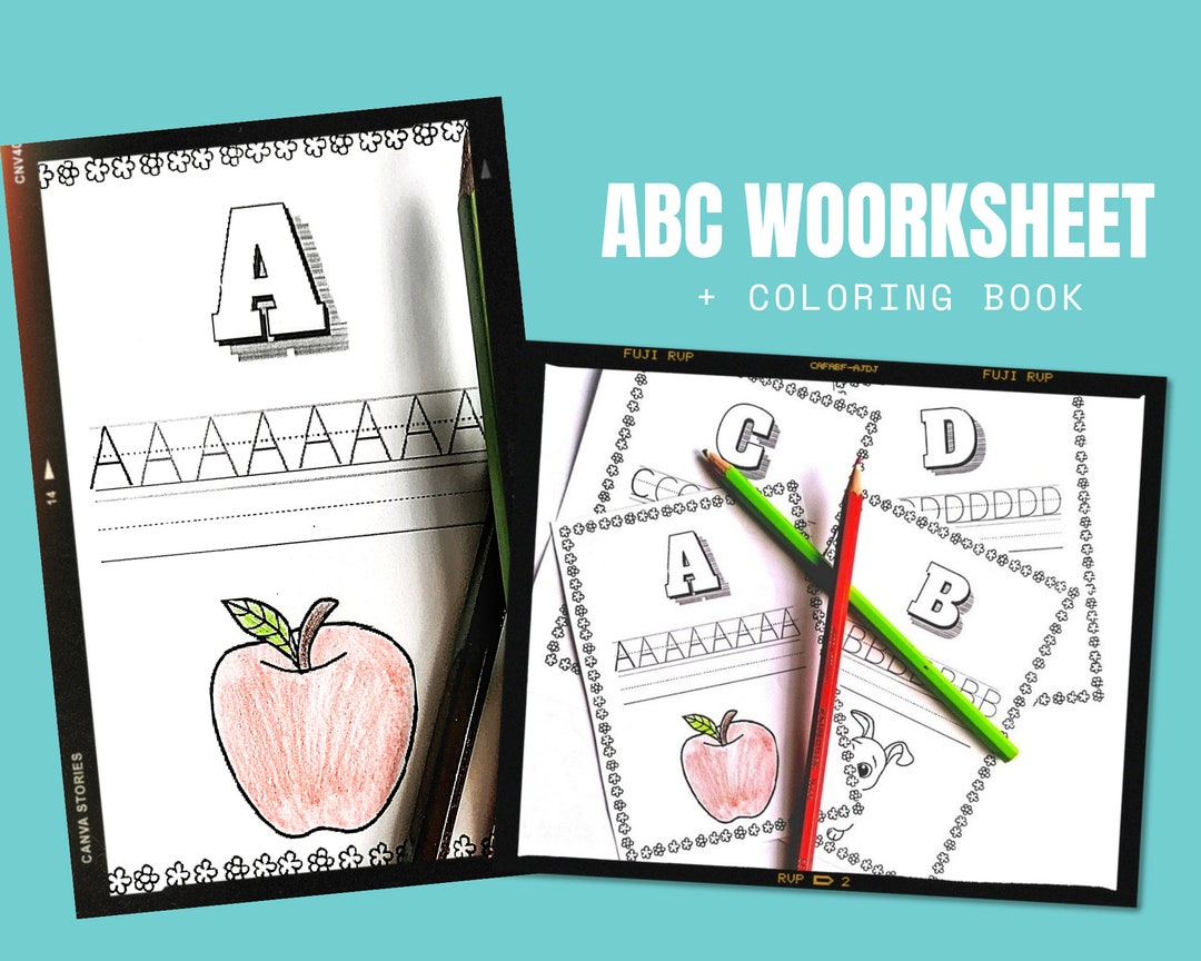 Printable ABC Worksheet + Coloring Book - Etsy