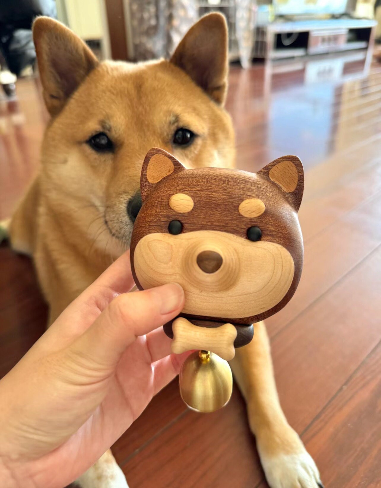 100% Handmade Shiba Inu Wooden Decor Doorbell Hand Carved Sculpture ...