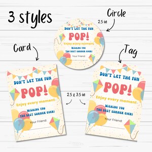 End of School Year Bubble Wand and Balloons Tag Last Day of School ...