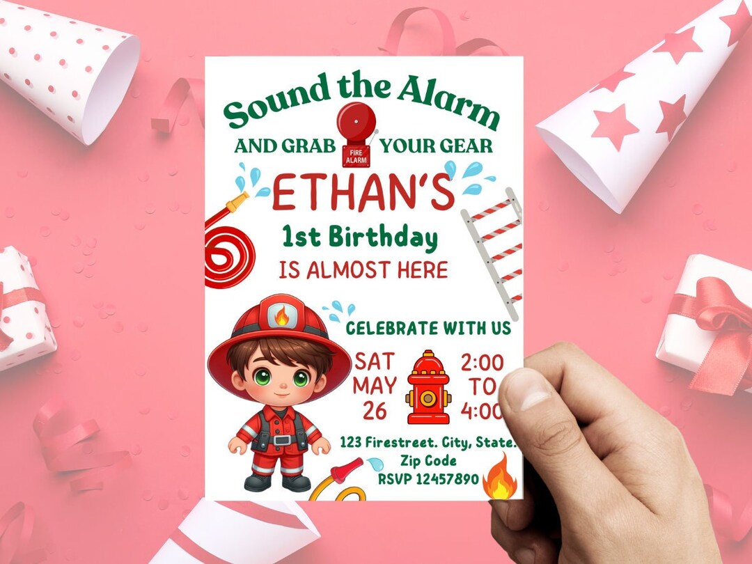 Firefighter Birthday Invitation Boys Party Invite Editable Fire ...