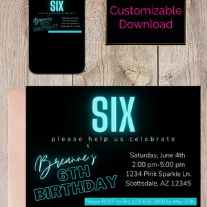 6th Birthday Invitation 6th Birthday 6th Birthday Invite 6th Birthday ...