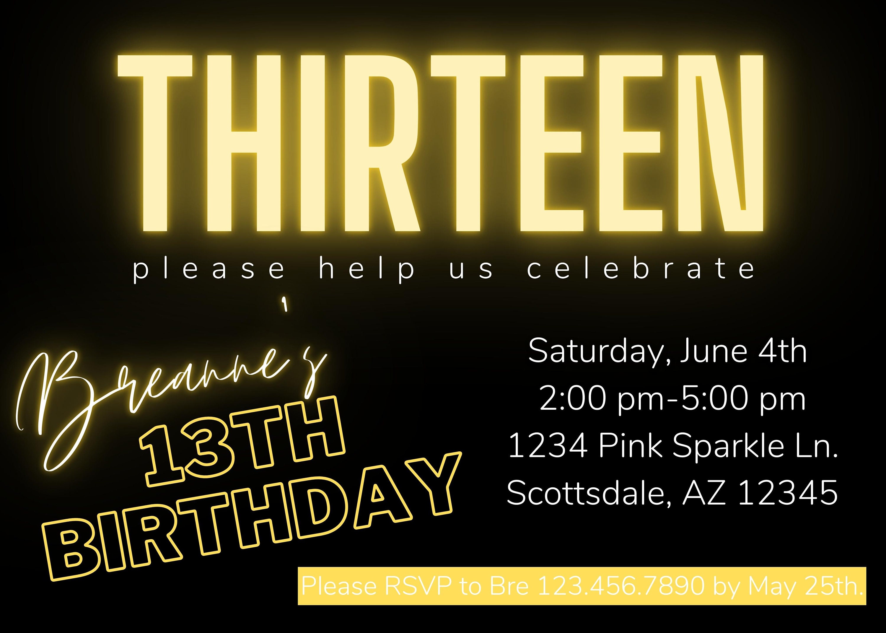 13th Birthday Invitation 13th Birthday 13th Birthday - Etsy