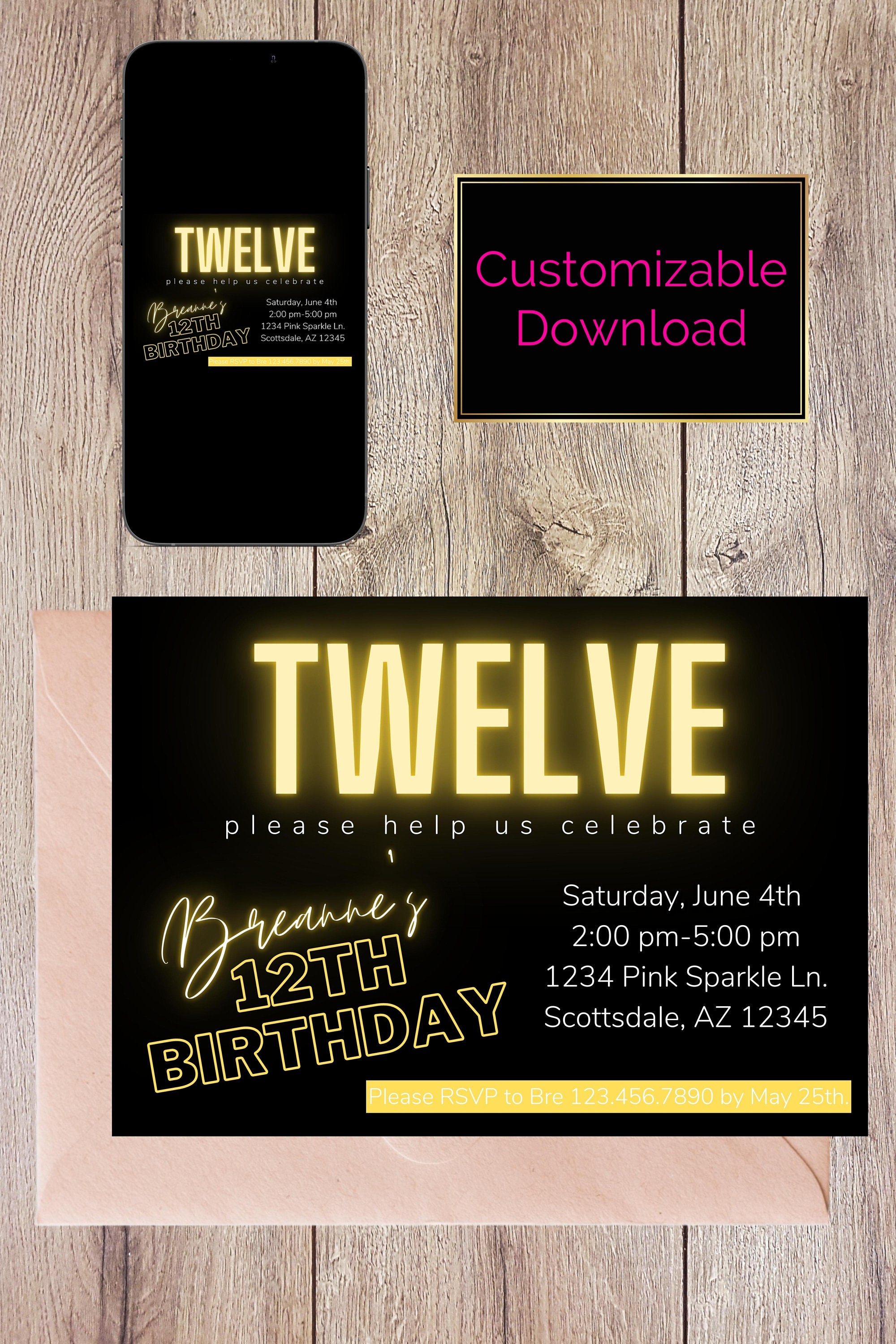 12th Birthday Invitation 12th Birthday 12th Birthday - Etsy