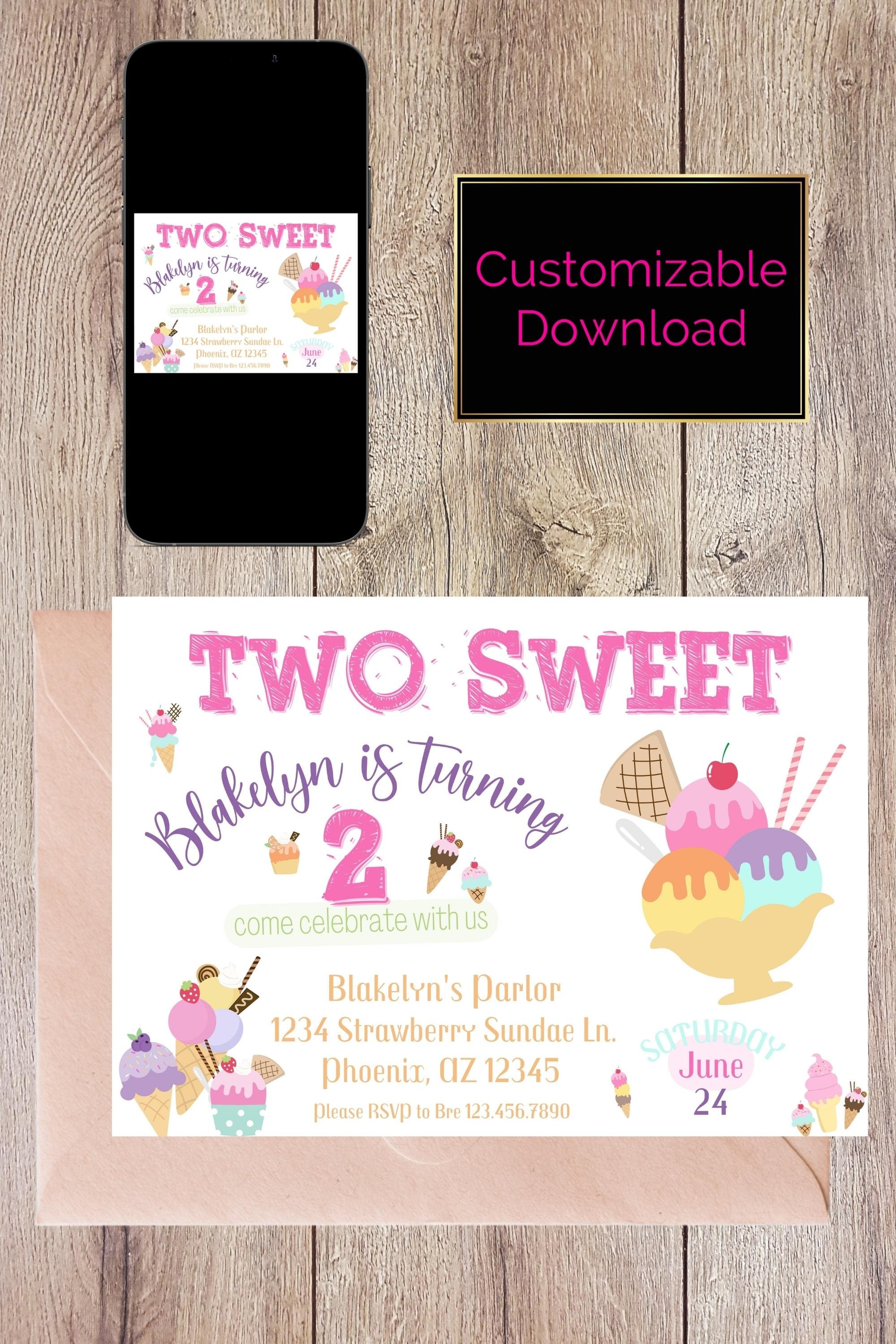 Two Sweet Birthday Invitation Two Sweet Birthday 2nd - Etsy