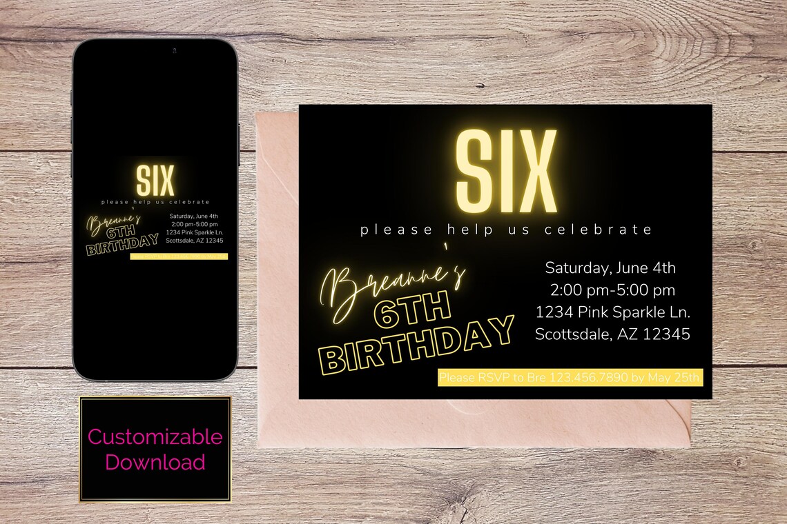 6th Birthday Invitation 6th Birthday 6th Birthday Invite - Etsy