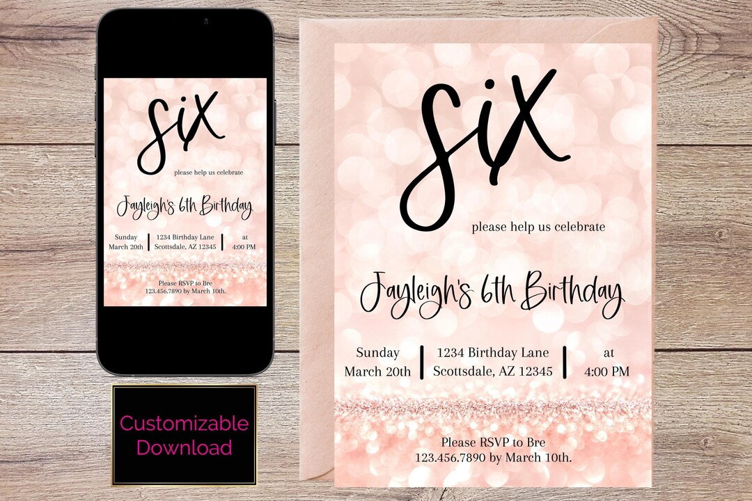 6th Birthday Invitation 6th Birthday 6th Birthday Invite 6th Birthday ...