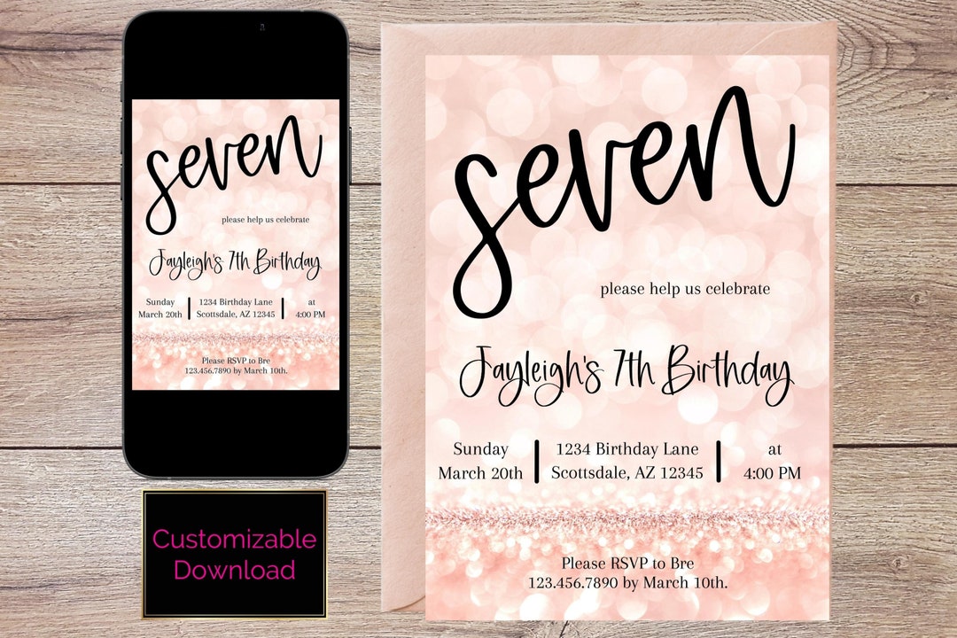 7th Birthday Invitation 7th Birthday 7th Birthday Invite 7th Birthday ...