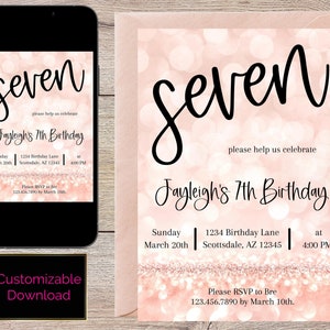 7th Birthday Invitation 7th Birthday 7th Birthday Invite 7th Birthday ...
