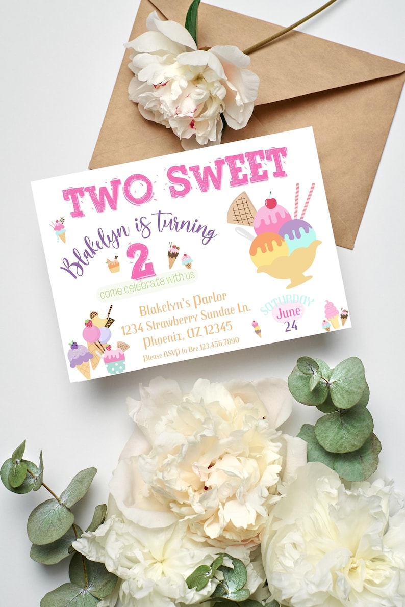 Two Sweet Birthday Invitation Two Sweet Birthday 2nd - Etsy
