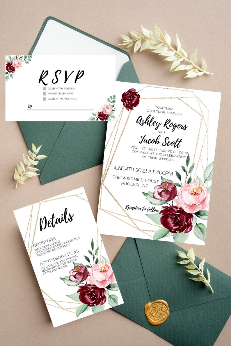 Wedding Invitation Template Printable Custom Wedding - Etsy