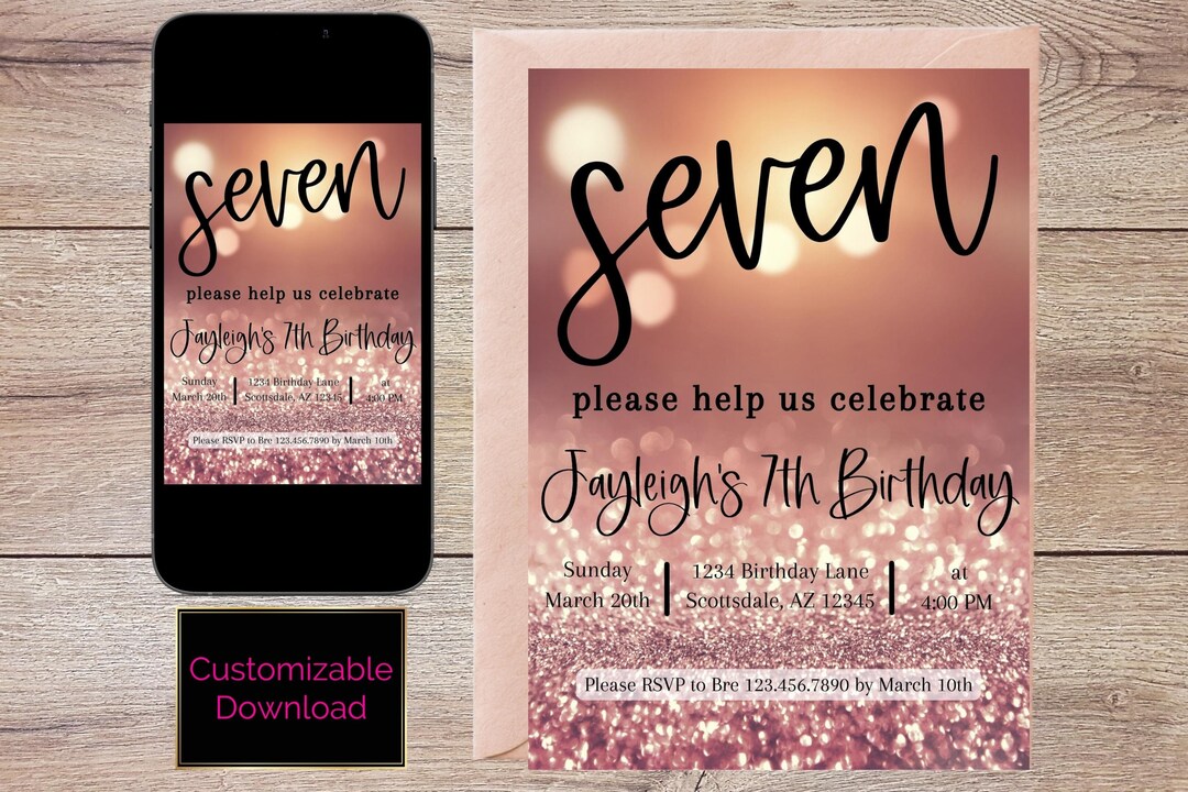 7th Birthday Invitation 7th Birthday 7th Birthday Invite 7th Birthday ...