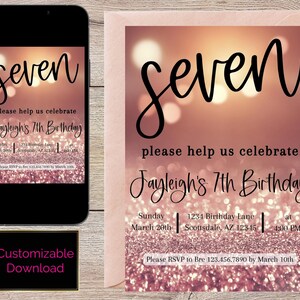 7th Birthday Invitation 7th Birthday 7th Birthday Invite 7th Birthday ...