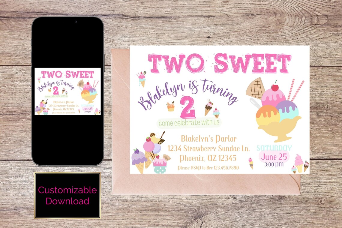 Two Sweet Birthday Invitation Two Sweet Birthday 2nd - Etsy