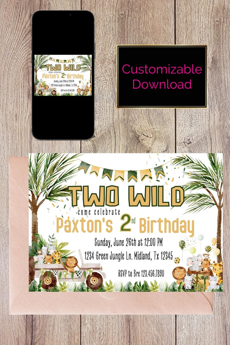 Two Wild Birthday Invitation Two Wild Safari Birthday | Etsy